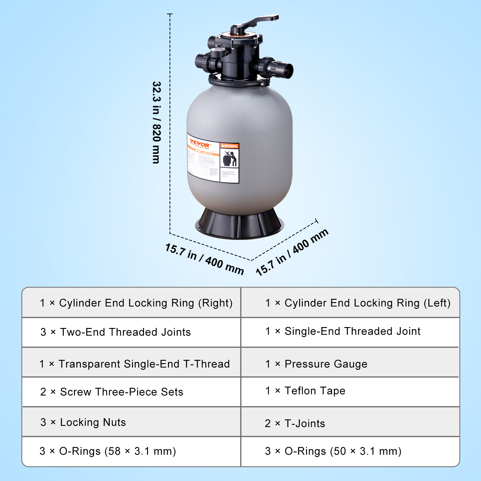 VEVOR Sand Filter 16" Above Inground Swimming Pool Sand Filter with 7 ...