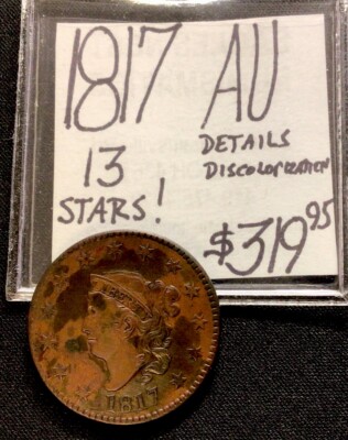 1817 Large cent AU! 13 Stars! Details: Discolorization! ENN Coins | eBay