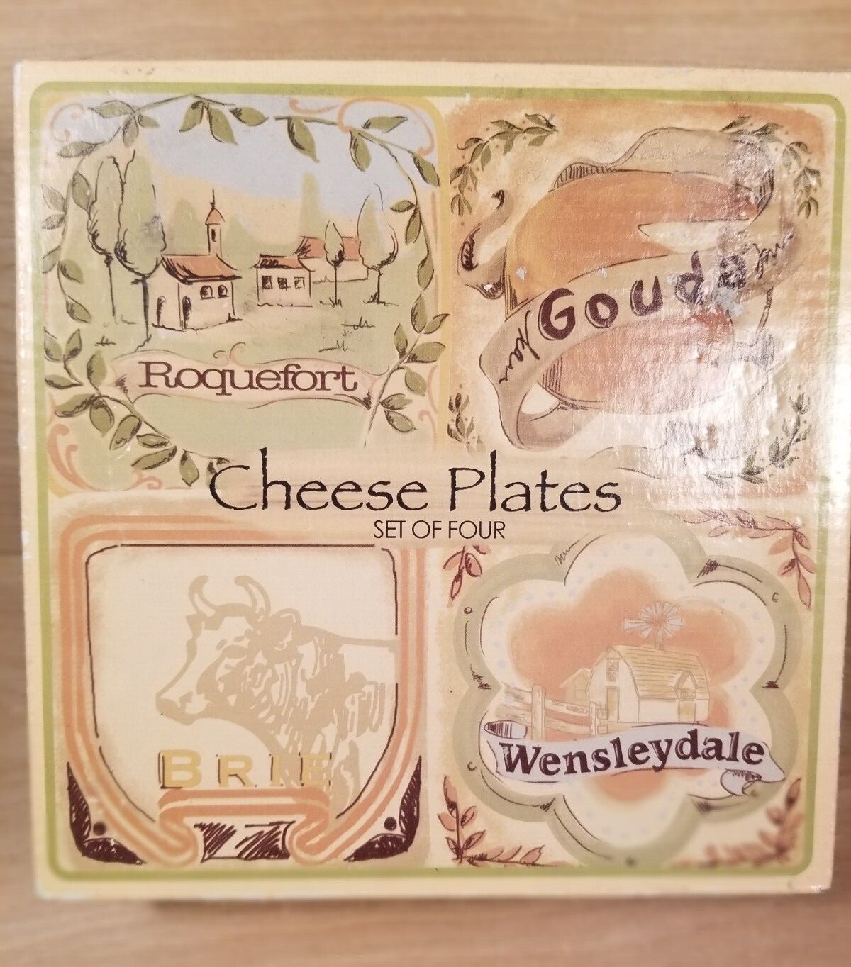 World Market Hand Painted Square Ceramic Cheese Plates-set of 4 in Box ...