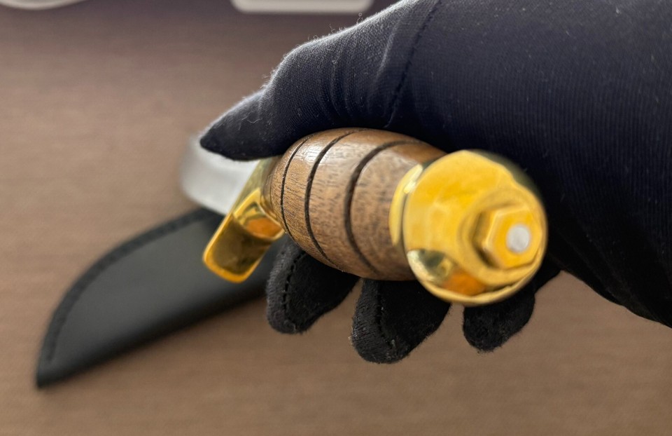 Vintage Dagger Knife Fixed Leopard Wood Handle Leather Sheath Hunting ...