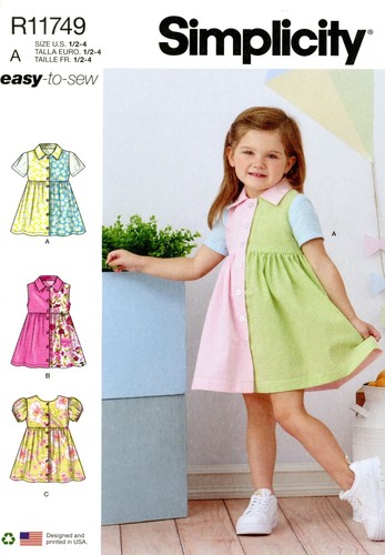 Simplicity R11749 Button-Front Dress w Scoop Neck or Collar Sz 1/2-4 ...