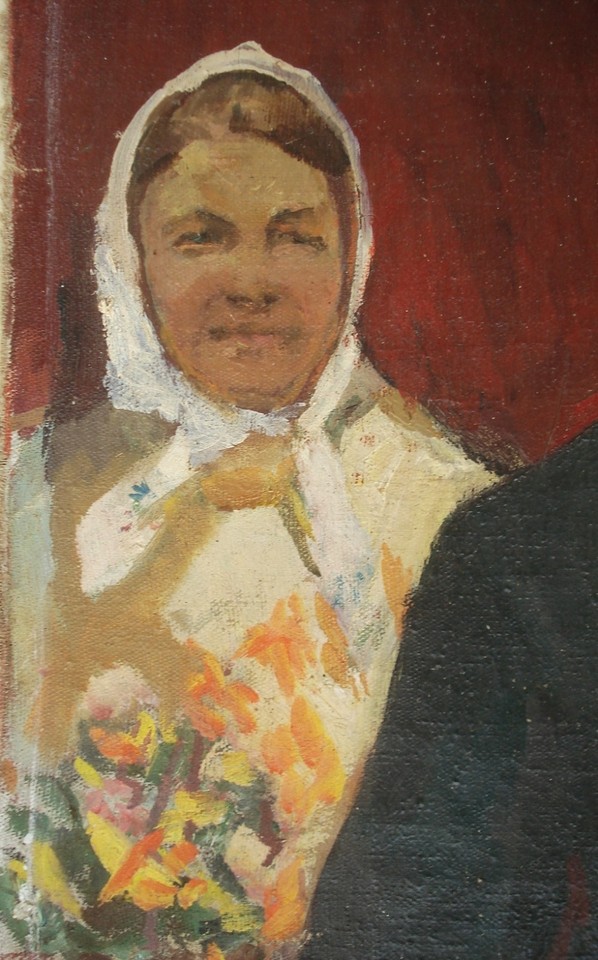 Ukrainian Soviet Oil Painting Soc Realism 50s y communistic banner | eBay