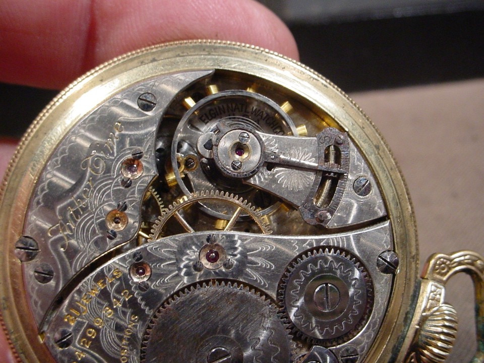 Vintage 10k gold filled 16s 21 jewel Elgin Father Time pocket watch 4 ...