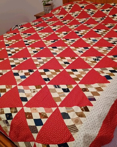 Vintage Red Triangle Quilt Top 72"x 88" | eBay
