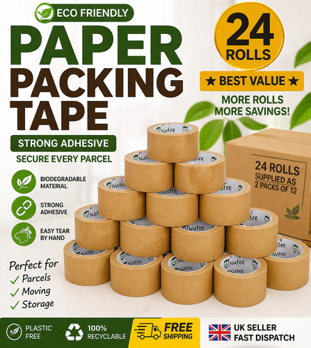 Eco Paper Packing Tape 50mm x 50m Strong Adhesive Parcel Box Sealing 6 ...