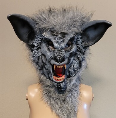 Sz. Adult Gray Wolf/Werewolf/Wolfman Realistic Fur Head Cosplay ...