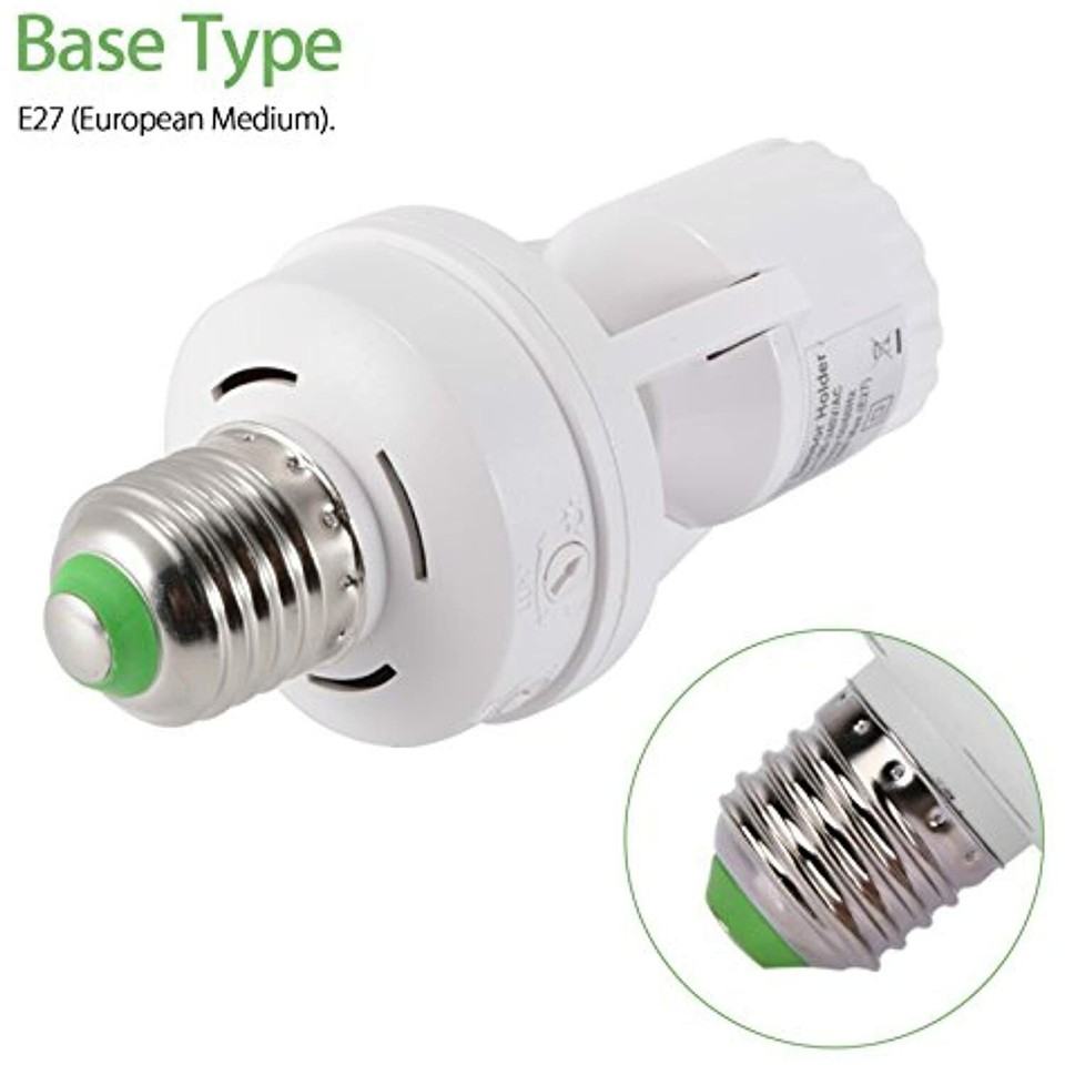 Screw-In Motion Activated Sensor Light Bulb Control Socket Adapter Dusk ...