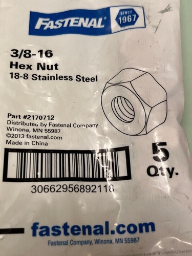 3/8-16 Hex Nut GRD 18-8 Stainless Steel 5 Qty Going Nuts C13f | eBay