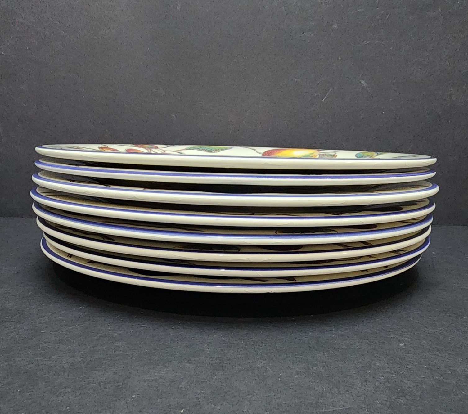 PIER 1 MACINTOSH Set of 8 Dinner Plates Fruit Made ITALY 10 1/4 ...