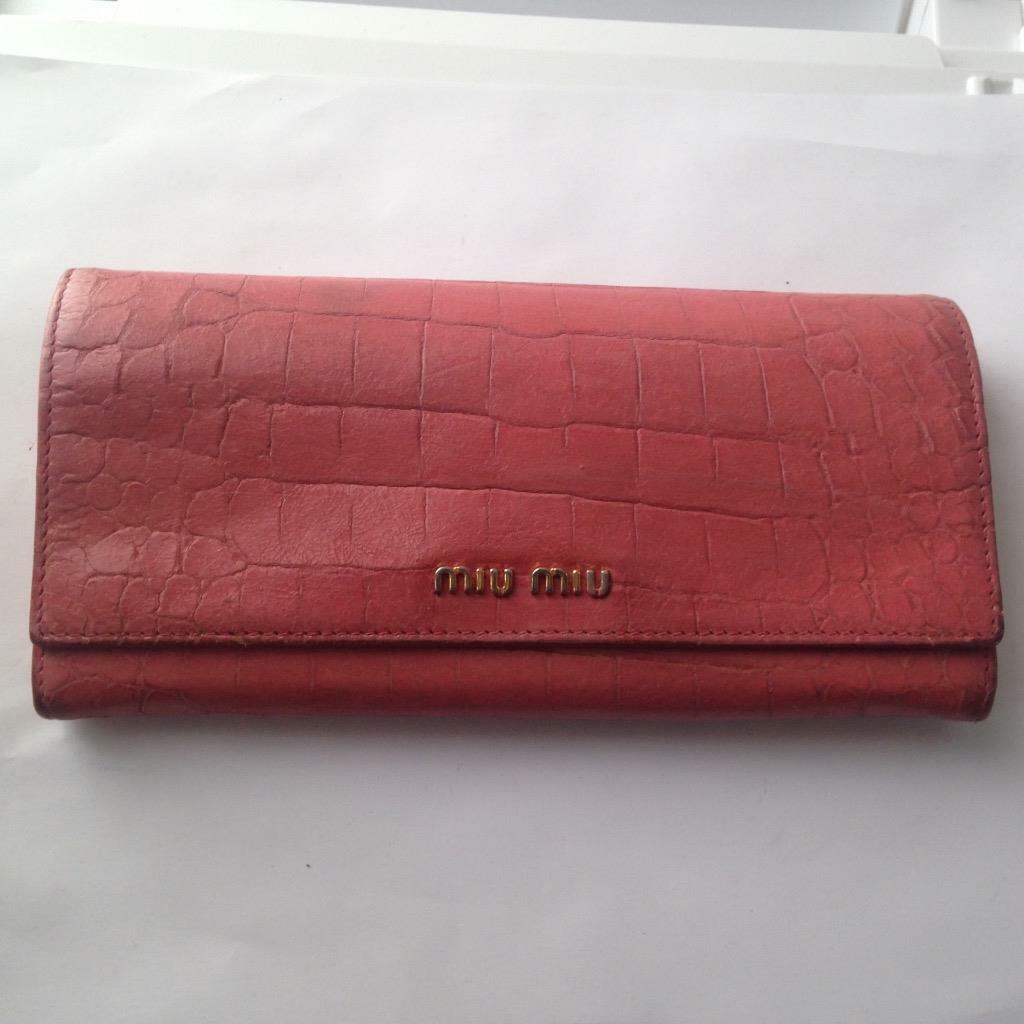 Authentic Miu-Miu Pink Crocodile Leather Long Wallet … - Gem