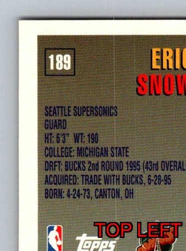 Eric Snow Guard Seattle SuperSonics Topps 1997 Card 189 Basketball Card ...