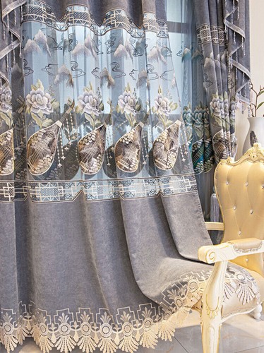 chenille high-end embroidered study gray cloth curtain valance drape ...