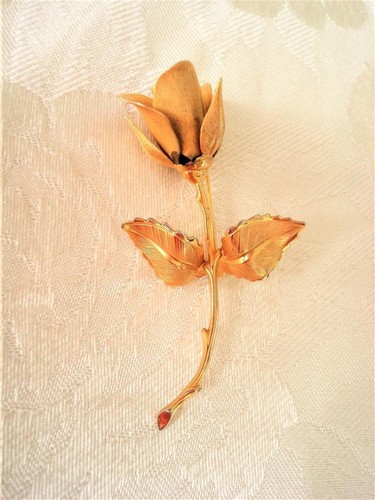 Vintage Gold Tone Long Stem Rose Flower Pin Brooch | eBay