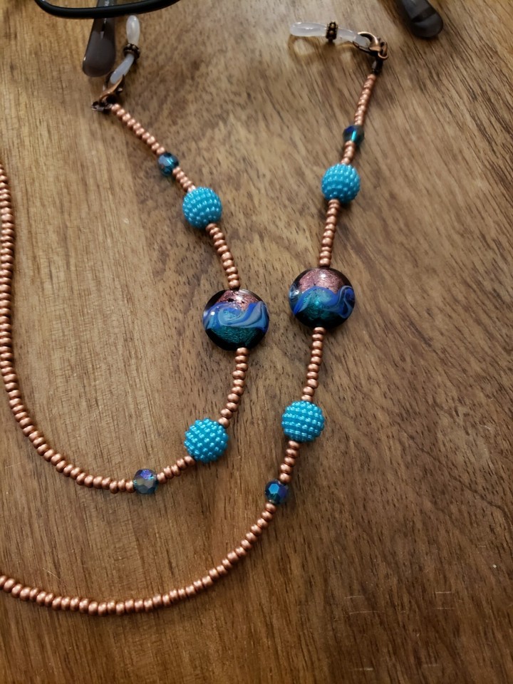 Eyeglass Sunglass Chain Handmade 30" Copper & Aqua Eyeglass Chain | eBay