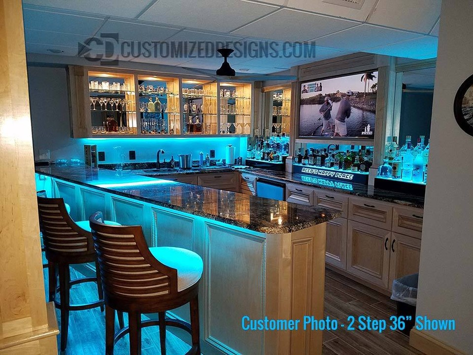 40" 2 Step LED Lighted Glowing Liquor Bottle Display Shelf Home Back ...