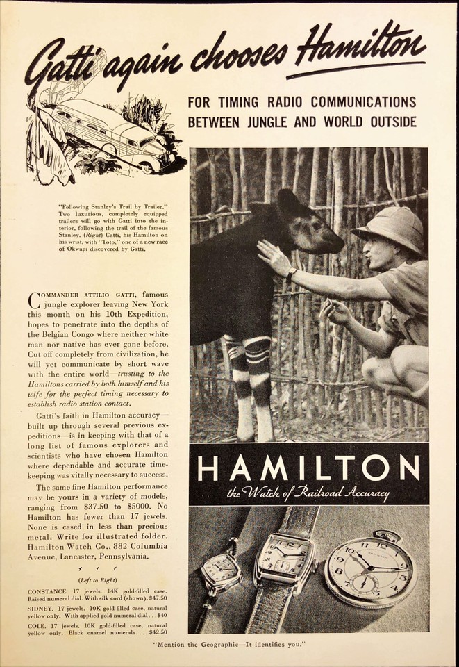 1938 Hamilton Watch Attilio Gatti Jungle Communications Timing Vintage ...
