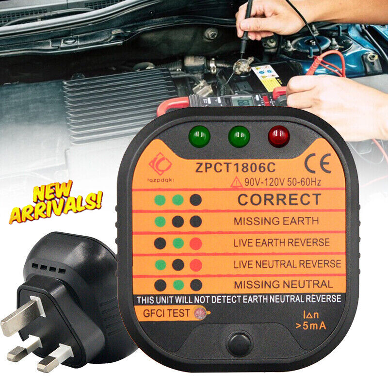 220V-250V 3 Pin Mains Socket Tester Polarity Test Electrical Safe Fault ...