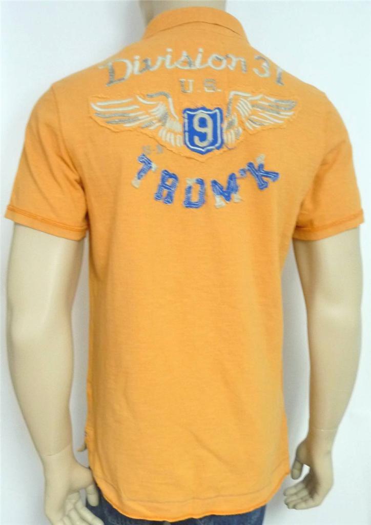 American Eagle Outfitters AEO US-9 Double Logo Mens Orange Polo Shirt ...