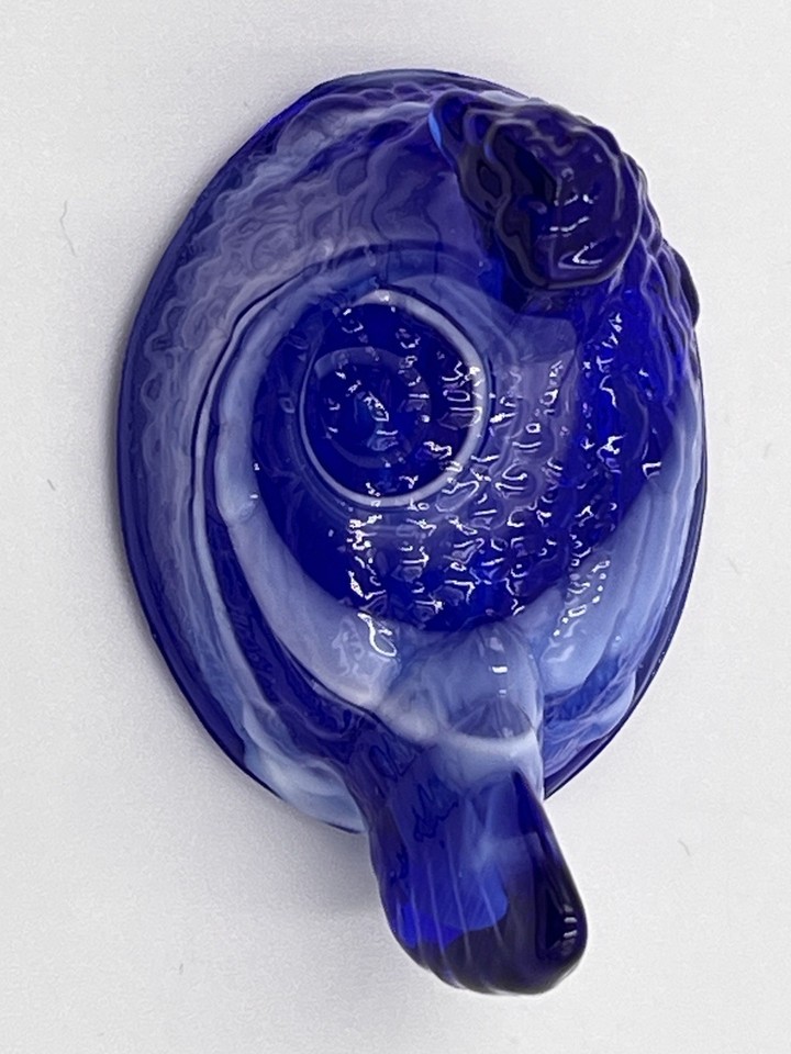 Mosser Cobalt Blue & White Marble Slag 3” Hen on Nest VTG Art Glass ...