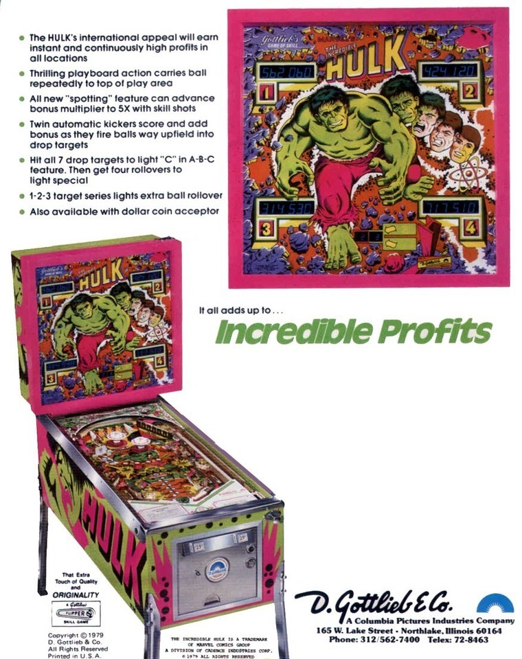 The Incredible Hulk Pinball Machine FLYER Original Promo Insert ...