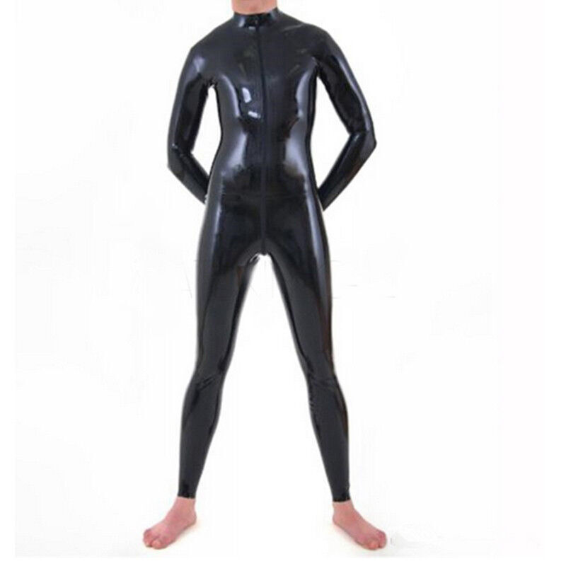 Men Synthetic Latex Catsuit Front Zipper Handmade Bodysuit Costumes ...