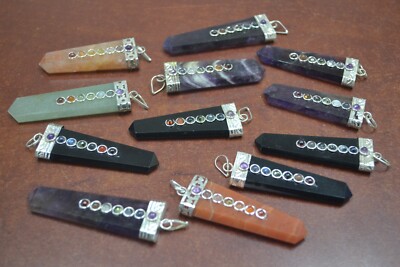 12 PCS ASSORT AGATE GEMSTONE STONE PENCIL CHAKRA CABS PENDANTS #F-1333 ...