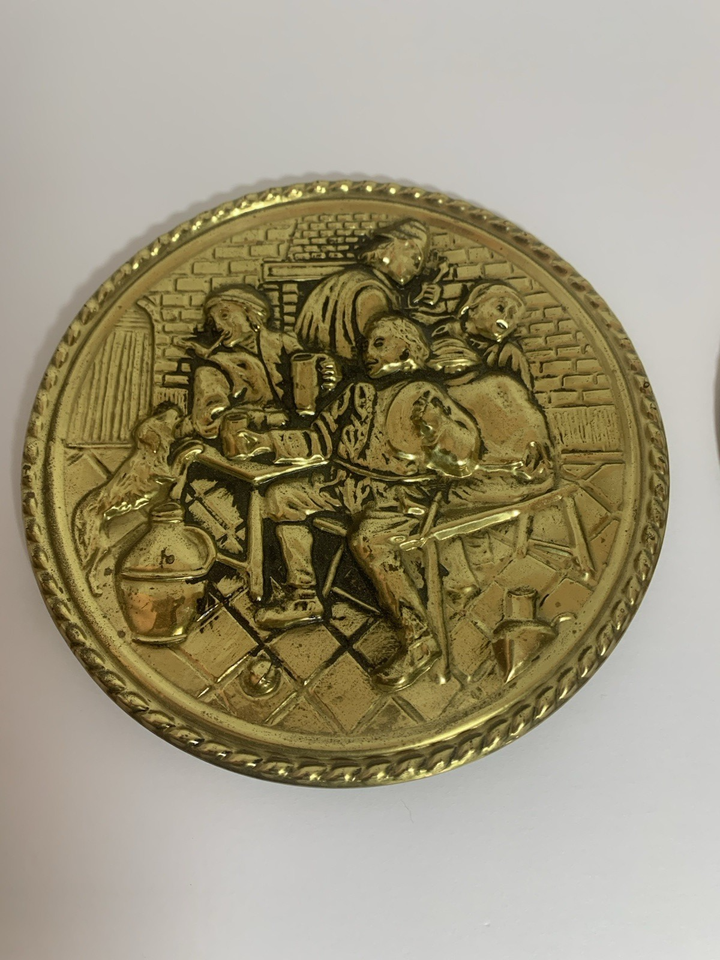 Vintage Peerage Brass Embossed Wall Hanging PUB SCENES 2 Plates Made In ...