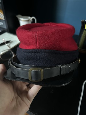 Civil War CSA RED & NAVY Kepi With Leather Band | eBay