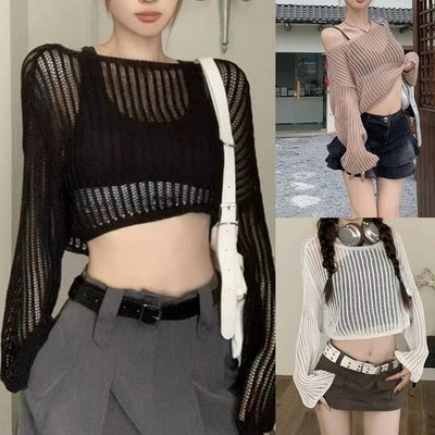 Unique Design Womens Vintage Gyaru Knitted Loose Fit Top with Elegant ...