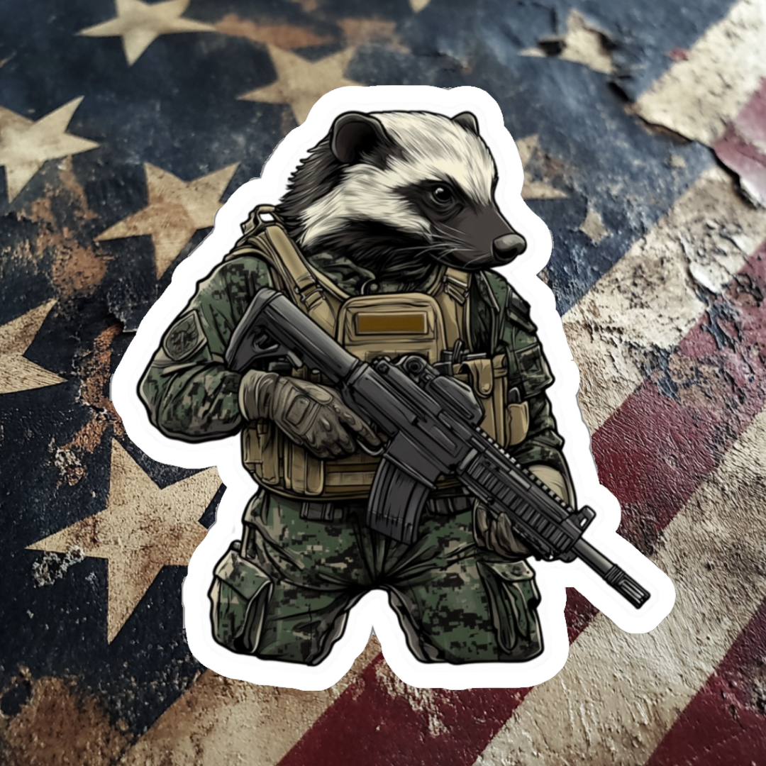 Military Sticker Tactical Operator SPECOPS Soldier Honey Badger Holding ...