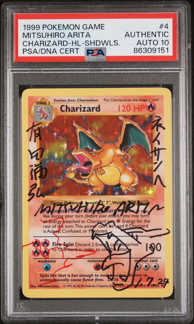 Pokemon Shadowless Charizard #4 Mitsuhiro Arita Signed Sketch PSA/DNA ...