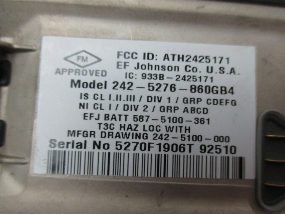 EF Johnson 51SL Portable Radio 242-5276-860GB4 5100 Series UHF 700/800 ...