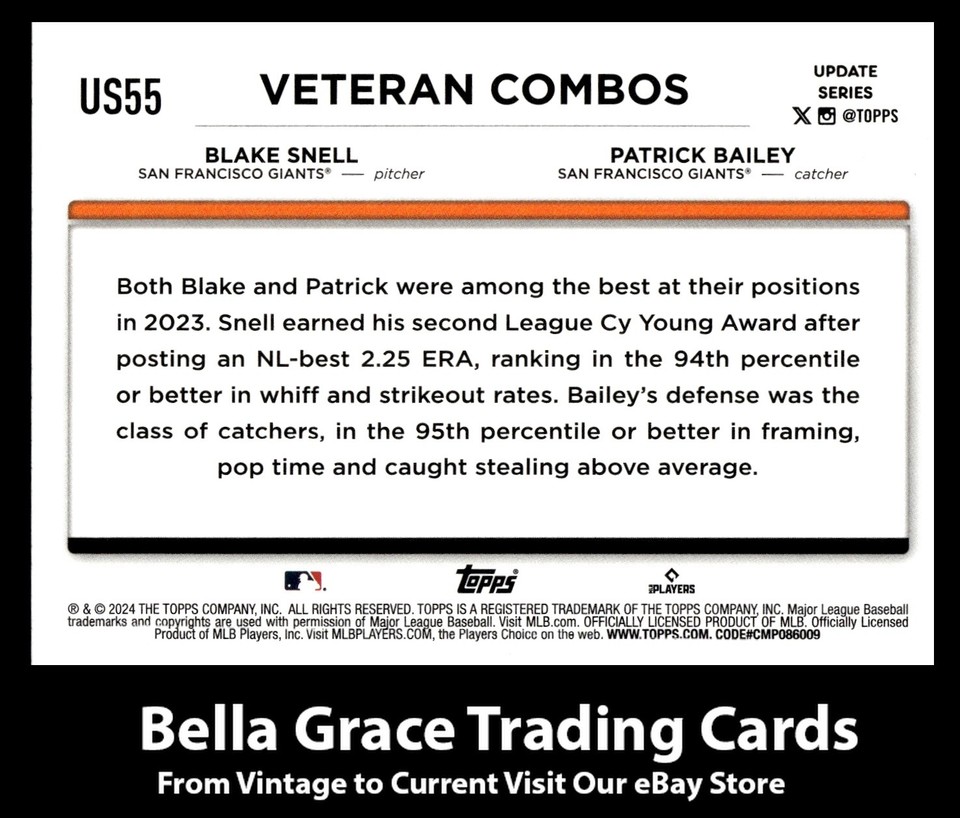 2024 Topps Update Quick Studies Patrick Bailey / Blake Snell #US55 ...