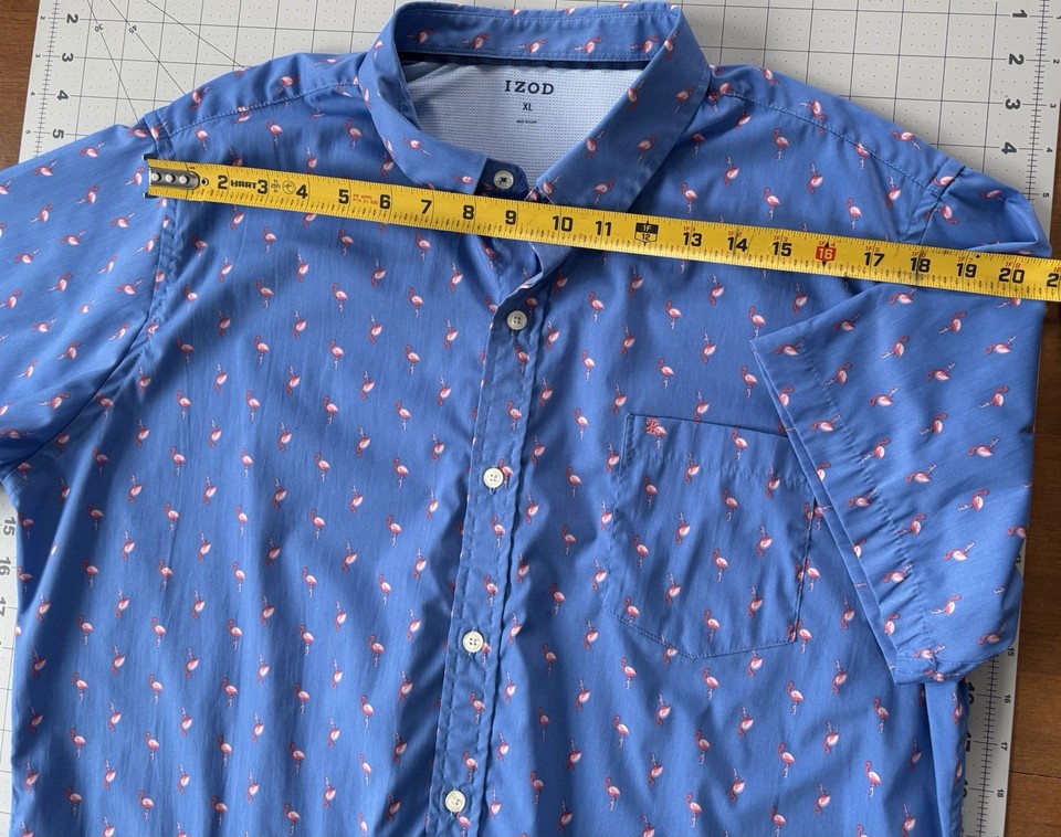 Izod Blue Short Sleeve Button Up With Pink Flamingos Men’s Size XL | eBay