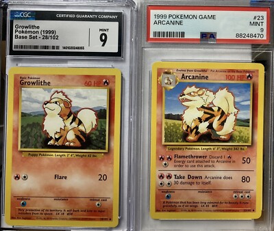 1999 Base Set Growlithe And Arcanine *CGC And PSA Graded 9* Pokémon ...