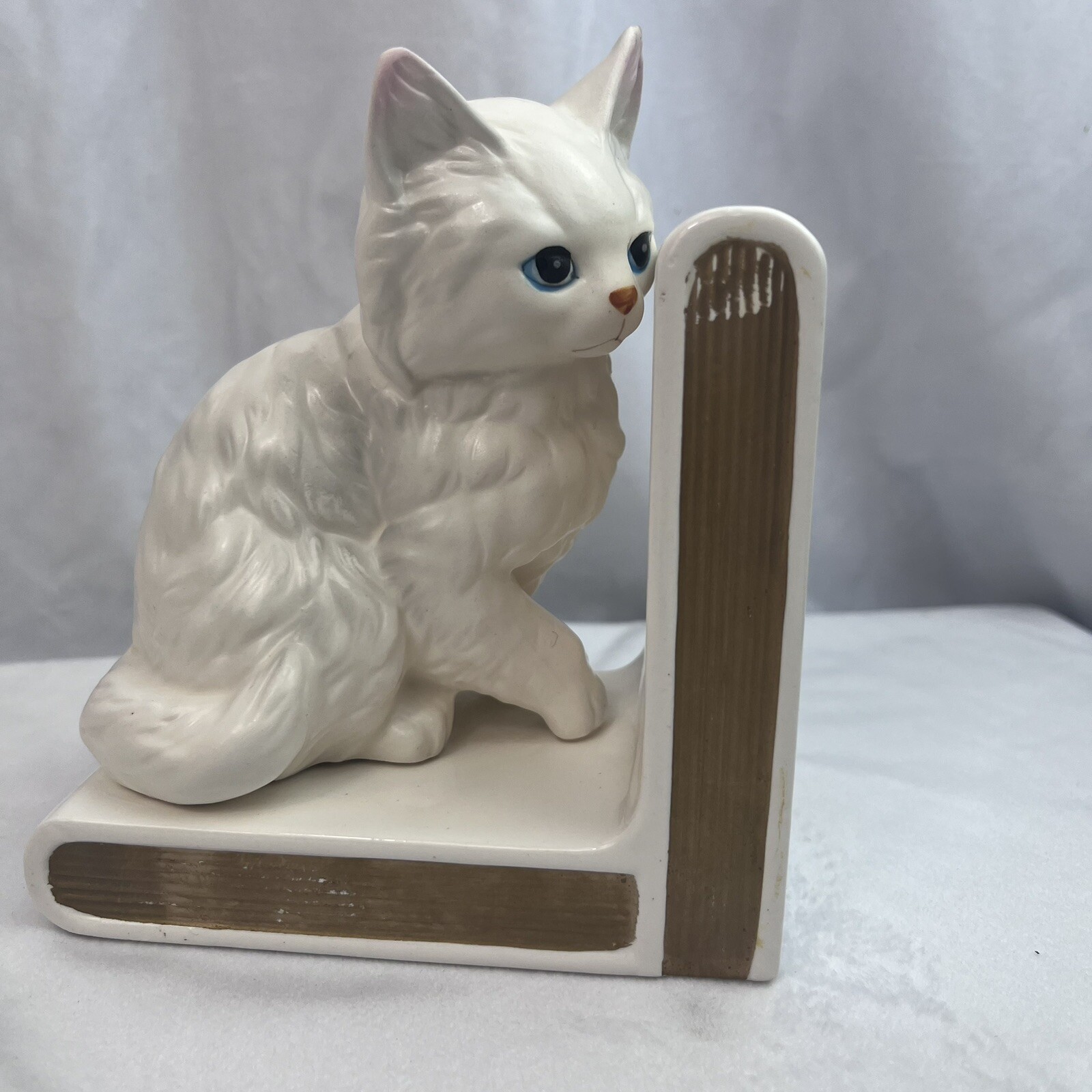 Vtg Lefton White Persian Cat Bookend Left Side Kitty Blue Eyes Figurine ...