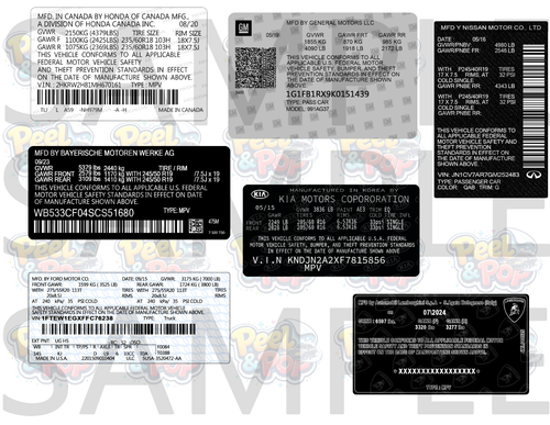 Vin Label Replacement Sticker Tire Pressure Replica All Makes and Model ...