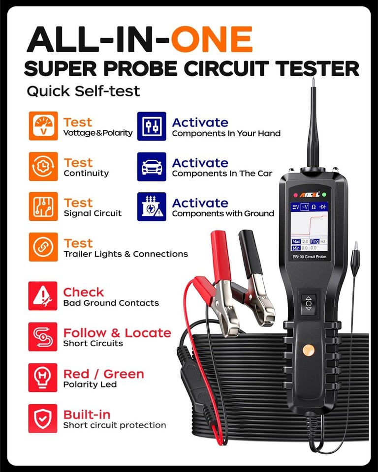 Ancel PB100 12V 24V Circuit Tester Probe Electrical System Car ...