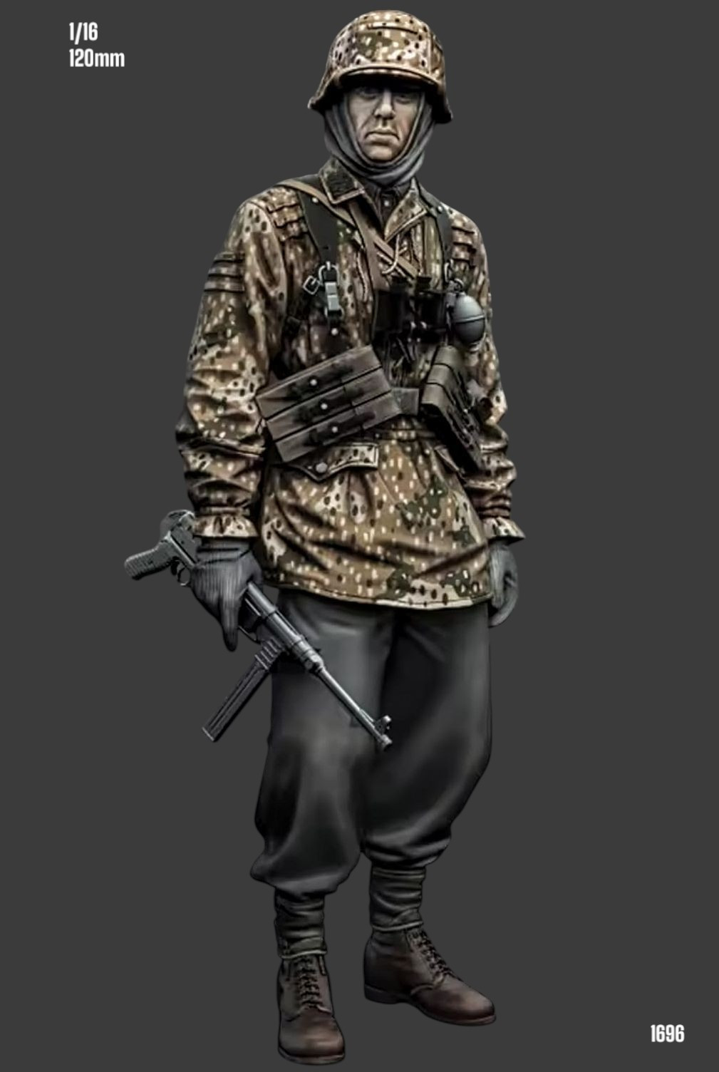 1/16 120mm Resin Figure German Waffen SS Soldier Standing w/ MP40 Model ...