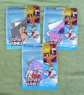 Lot of 3 Child Size Looney Tunes Reusable Face Masks- Taz, Coyote, Road ...