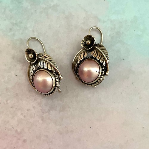 Merav Sterling Silver 925 Pink Mabe Pearl Earrings | eBay