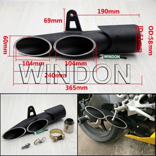 Double Two-Hole Motorcycle Exhaust Muffler Pipe Kit + 38-51mm Clamp ...