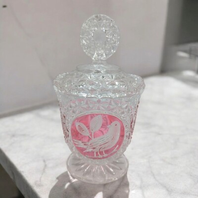 Vtg HOFBAUER BYRDES GERMAN LEAD CRYSTAL RUBY RED AMARIS BIRDS COVERED ...