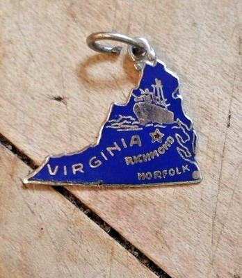 VINTAGE STERLING SILVER VIRGINIA STATE BLUE ENAMEL BRACELET CHARM 6/6 ...