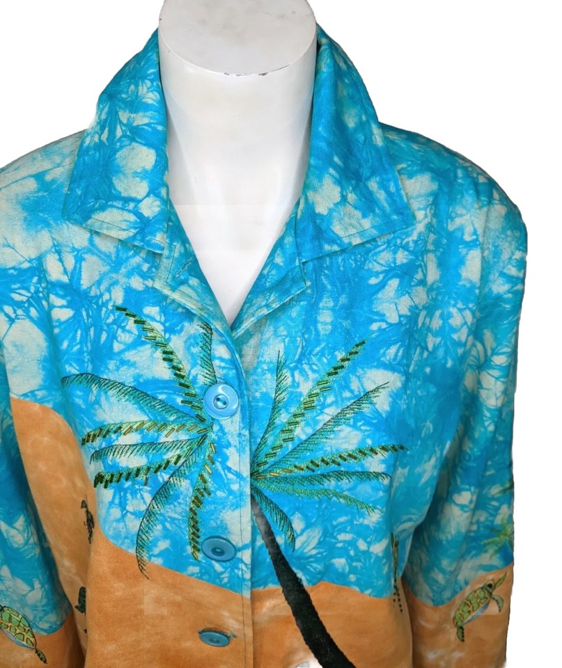 Sea Turtles Jacket Silk Ocean Beach Women's L Art You Wear Embroidered ...