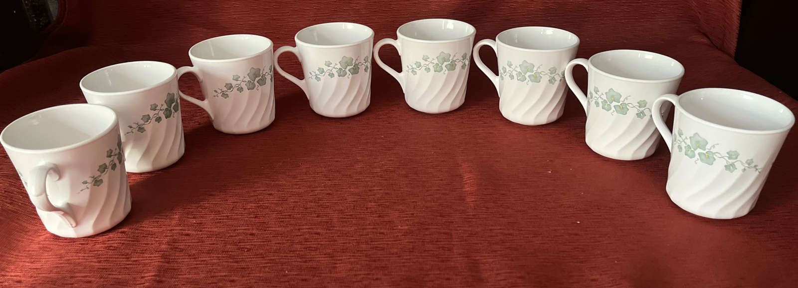 Lot of 8 x Corning Ware Coffee Cups Callaway Ivy White Green Ivy Leaves ...