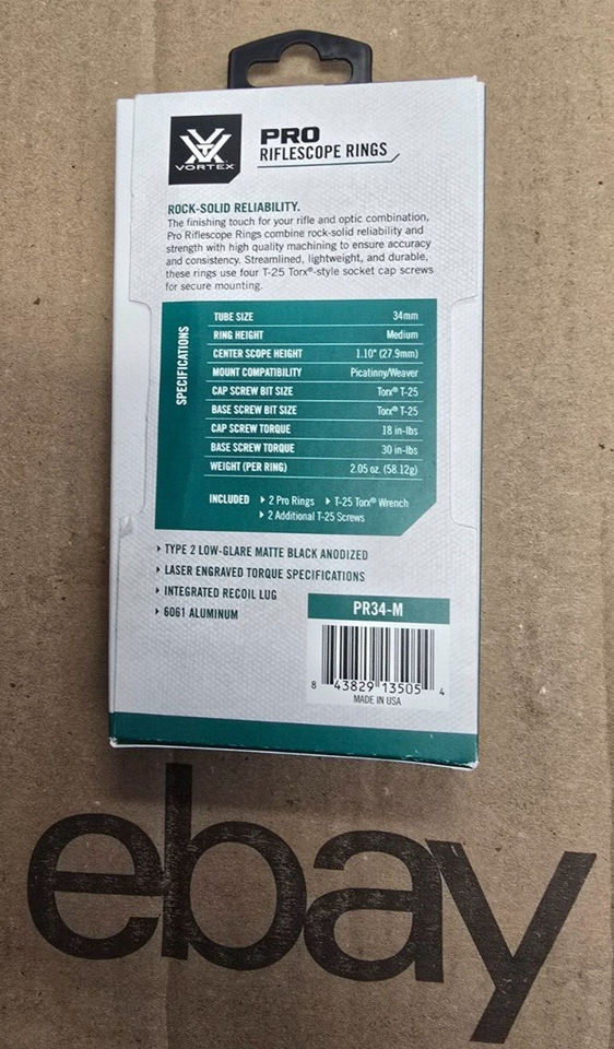 Vortex Optics Pro 34mm Medium Scope Rings - Black (PR34-M) SAME DAY ...