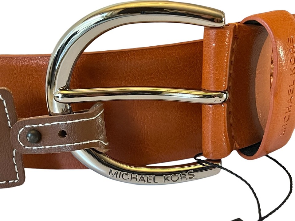 MICHAEL KORS Womens Medium 34-38 Burnt Orange 2” Wide Leather Belt NWT ...
