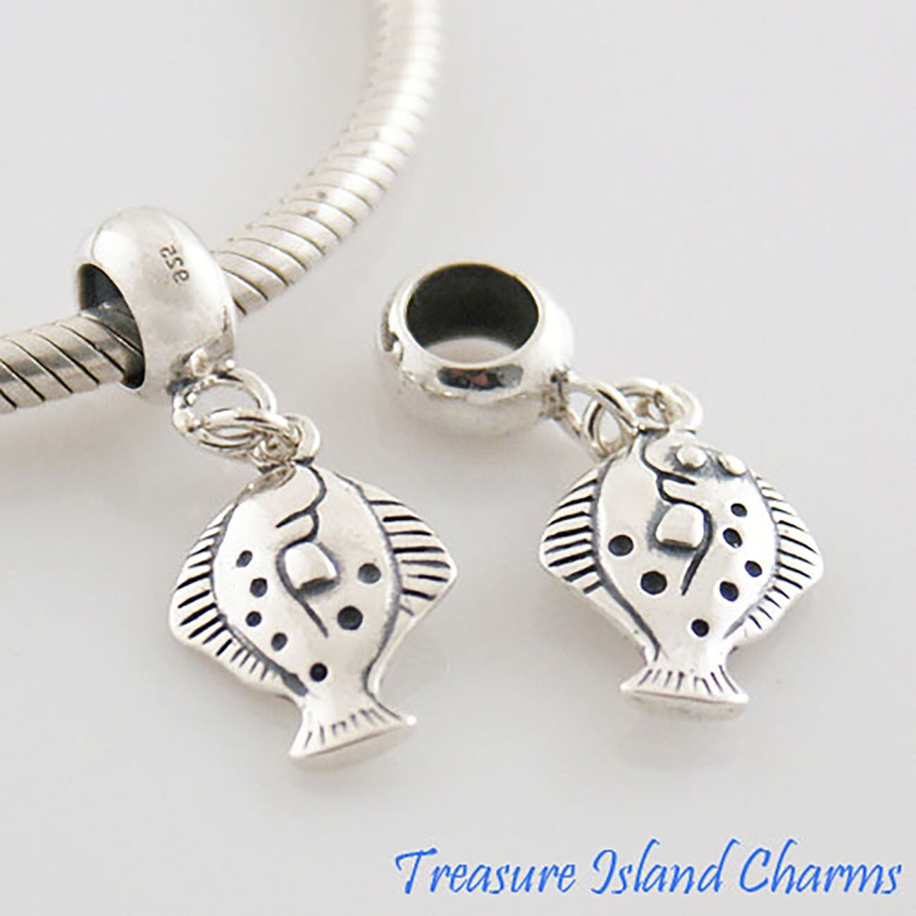 Pacific Halibut Flounder Flat Fish 925 Solid Sterling Silver European ...