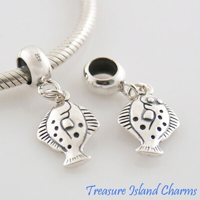 Pacific Halibut Flounder Flat Fish 925 Solid Sterling Silver European ...